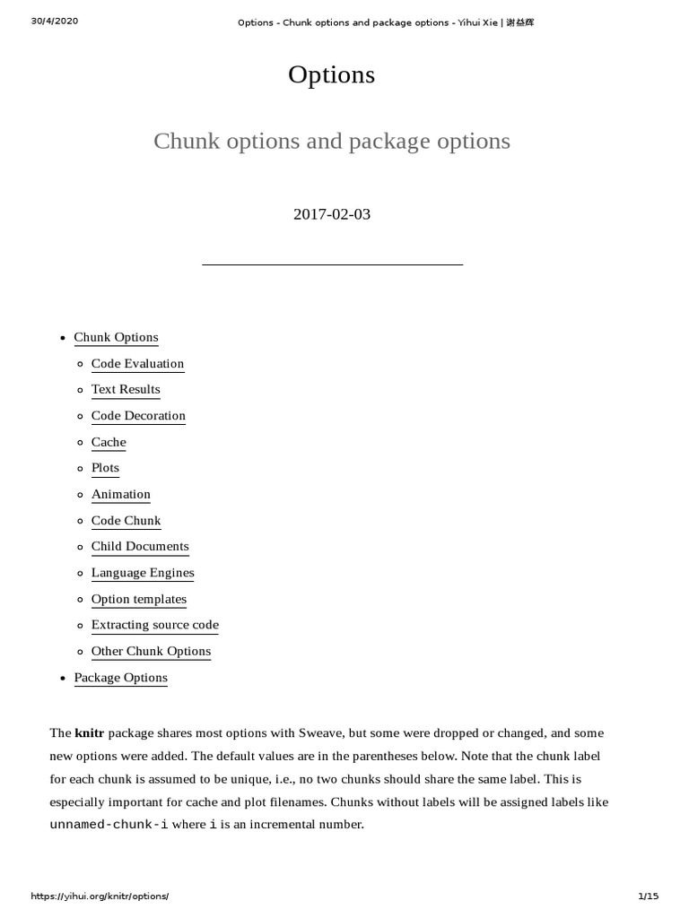 Chunk Options | PDF | Filename | Html