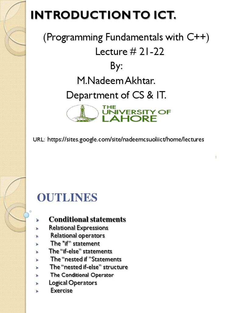 II&CT Lecture 21 - 22 Programming Fundamentals in C++ (Conditinal Statements) | PDF | Computer ...
