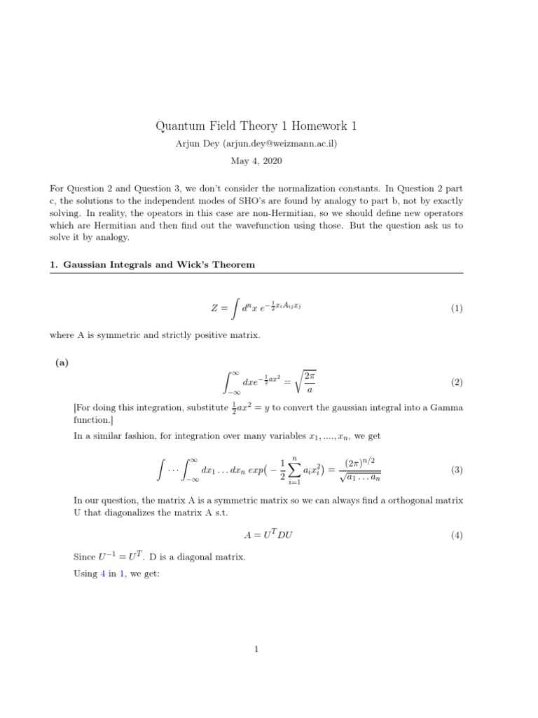 Quantum Field Theory 1 Homework 1: N X A X | PDF | Wave Function ...