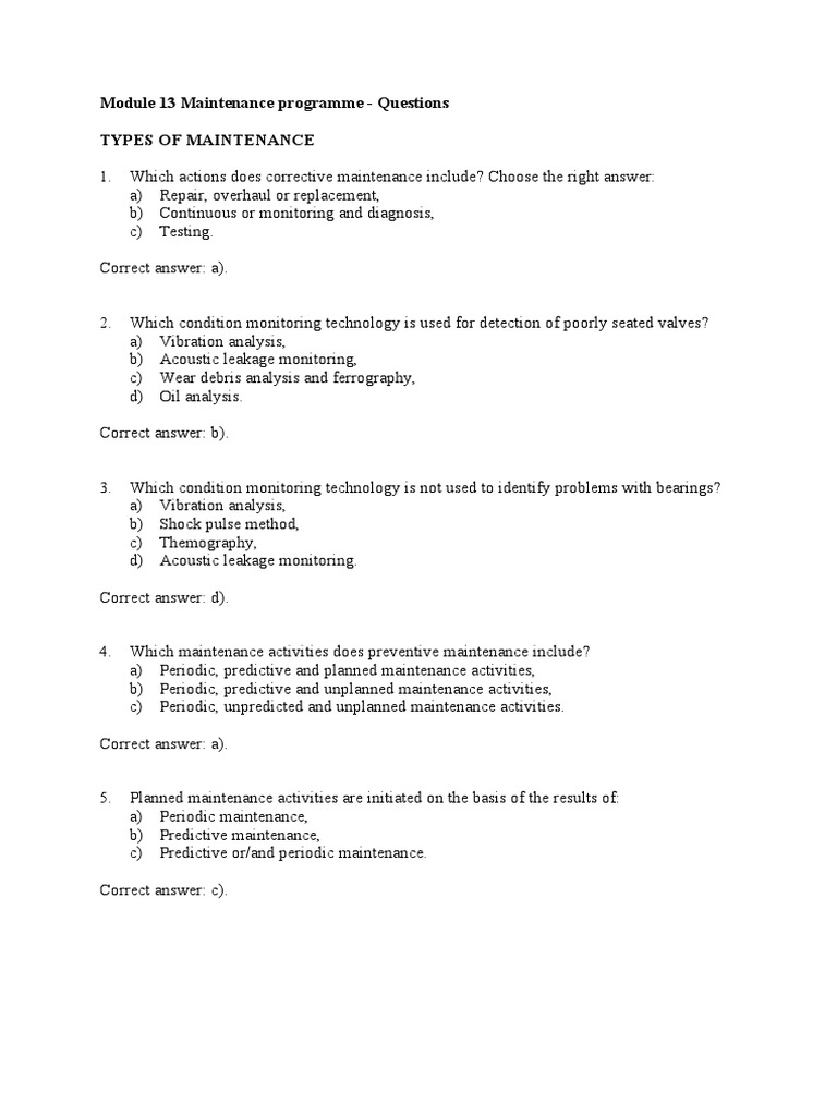 Module13 Maintenance programme-QUESTIONS | PDF | Prevention | Safety