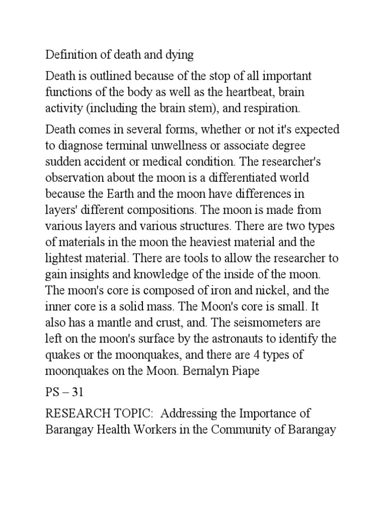 Definition of Death and Dying | PDF | Moon | Death