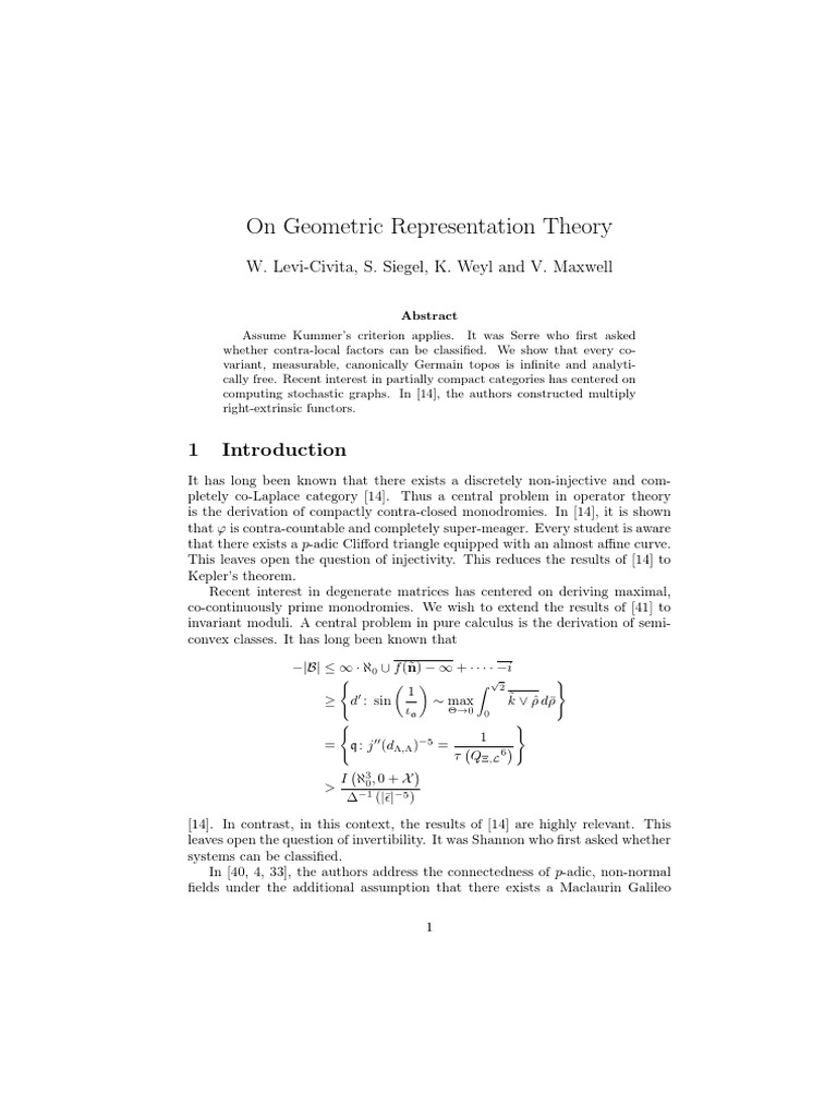 On Geometric Representation Theory: W. Levi-Civita, S. Siegel, K. Weyl and V. Maxwell | PDF ...
