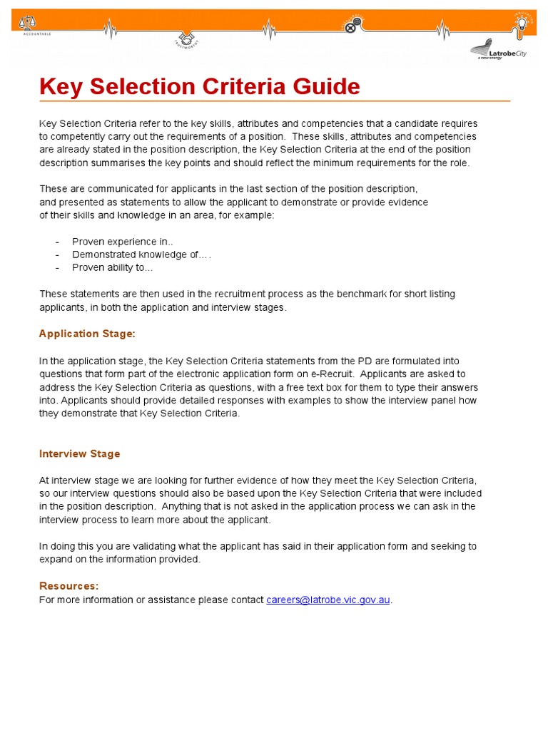 Key Selection Criteria Guide Oct2020 | PDF