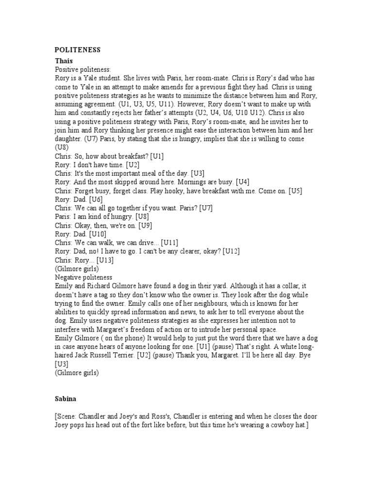 POLITENESS Worksheet Rev | PDF