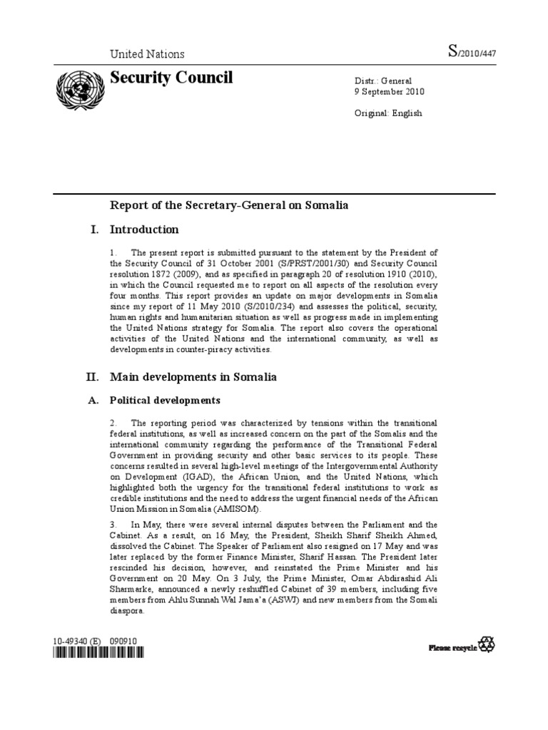 UN Report | PDF | Somalia | Al Shabaab (Militant Group)