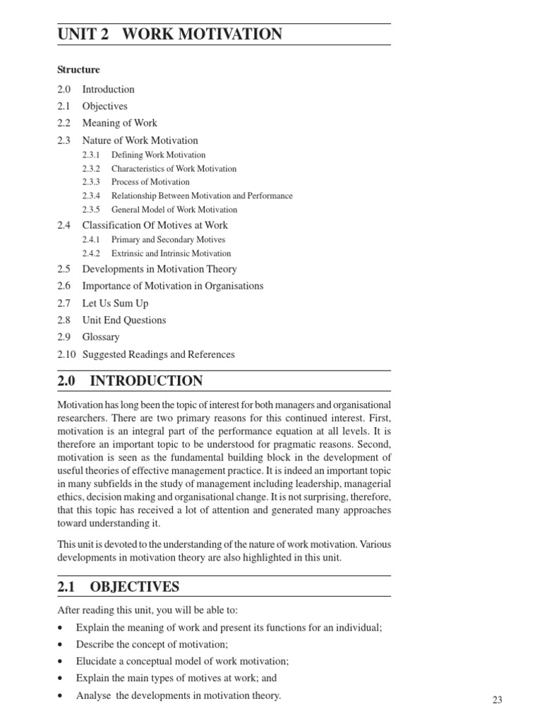 Unit 2 Work Motivation: Structure | PDF | Motivation | Motivational