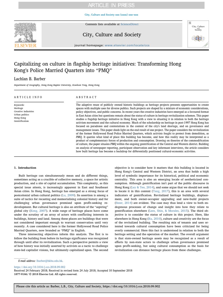 City, Culture and Society: Lachlan B. Barber | PDF | Hong Kong | Urban ...