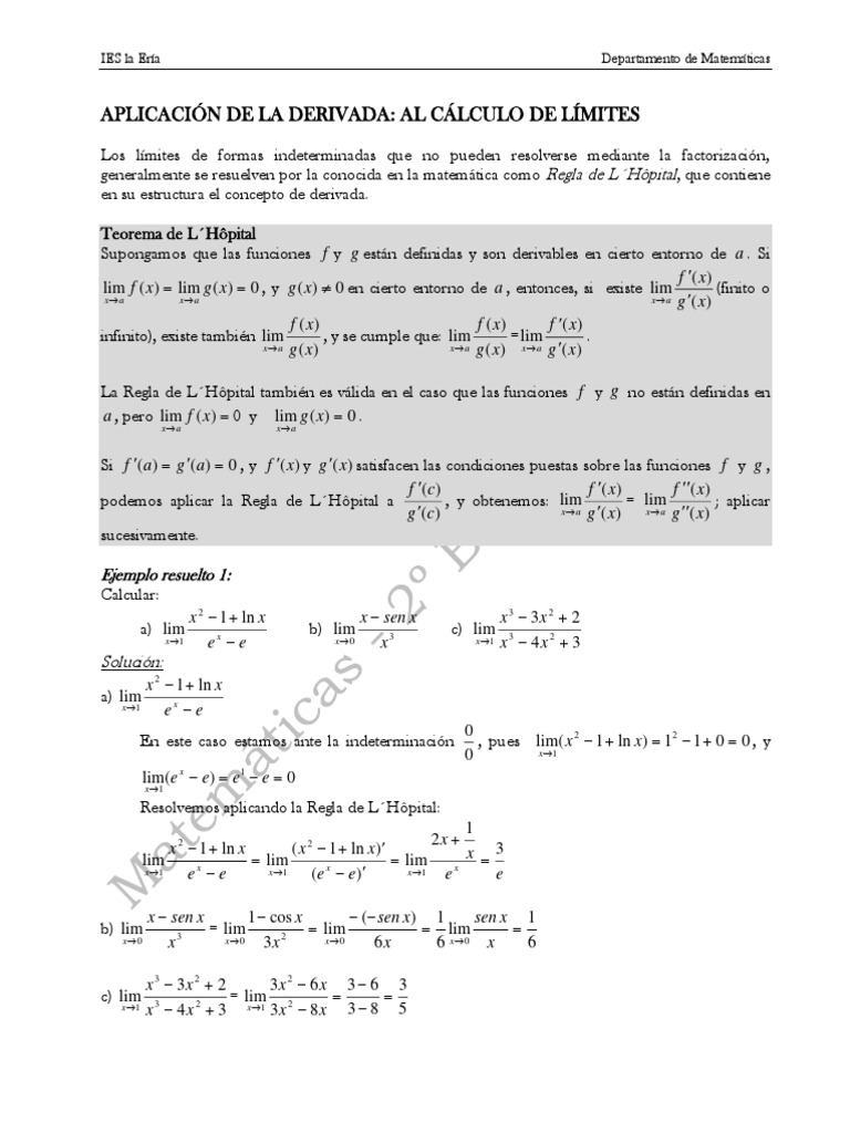 Aplicación Derivadas - L'Hôpital | PDF | Función (Matemáticas) | Derivado
