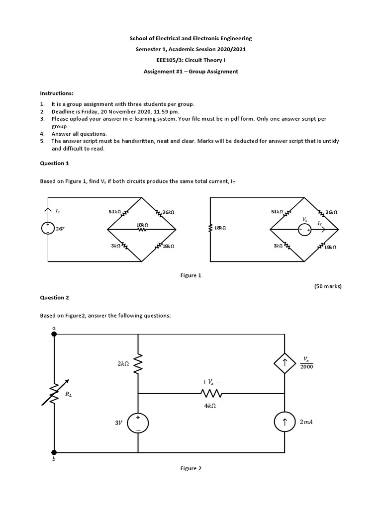 Eee105 Circuit Theory I Group Assignment Pdf Physical Quantities