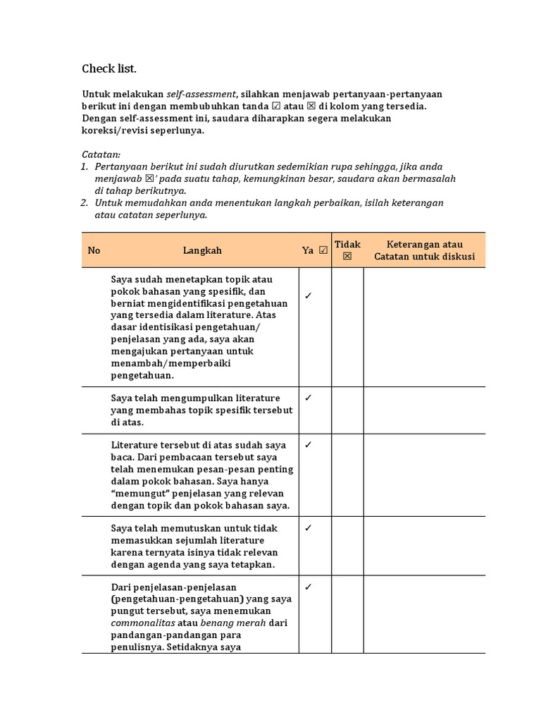 Check List Untuk UTS Dalam Menulis Proposal Skripsi | PDF