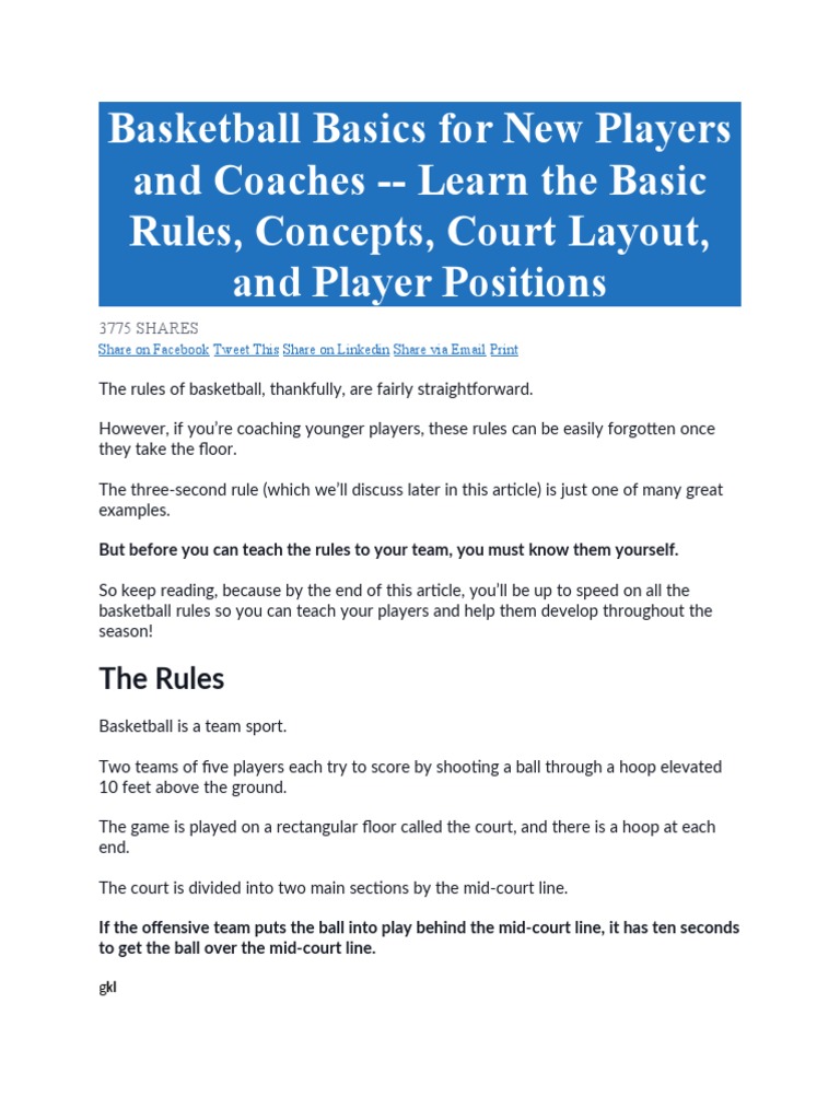 Basketball Basics For New Players and Coaches - Learn The Basic Rules ...