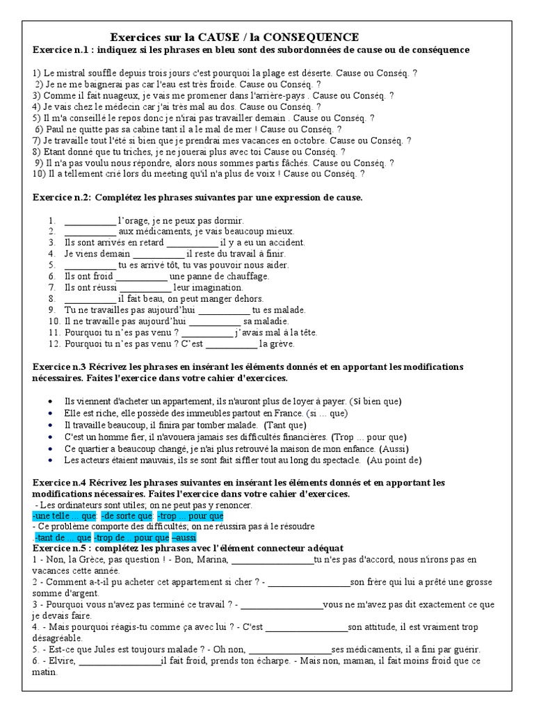 Exercices sur la Cause et Conséquence | PDF