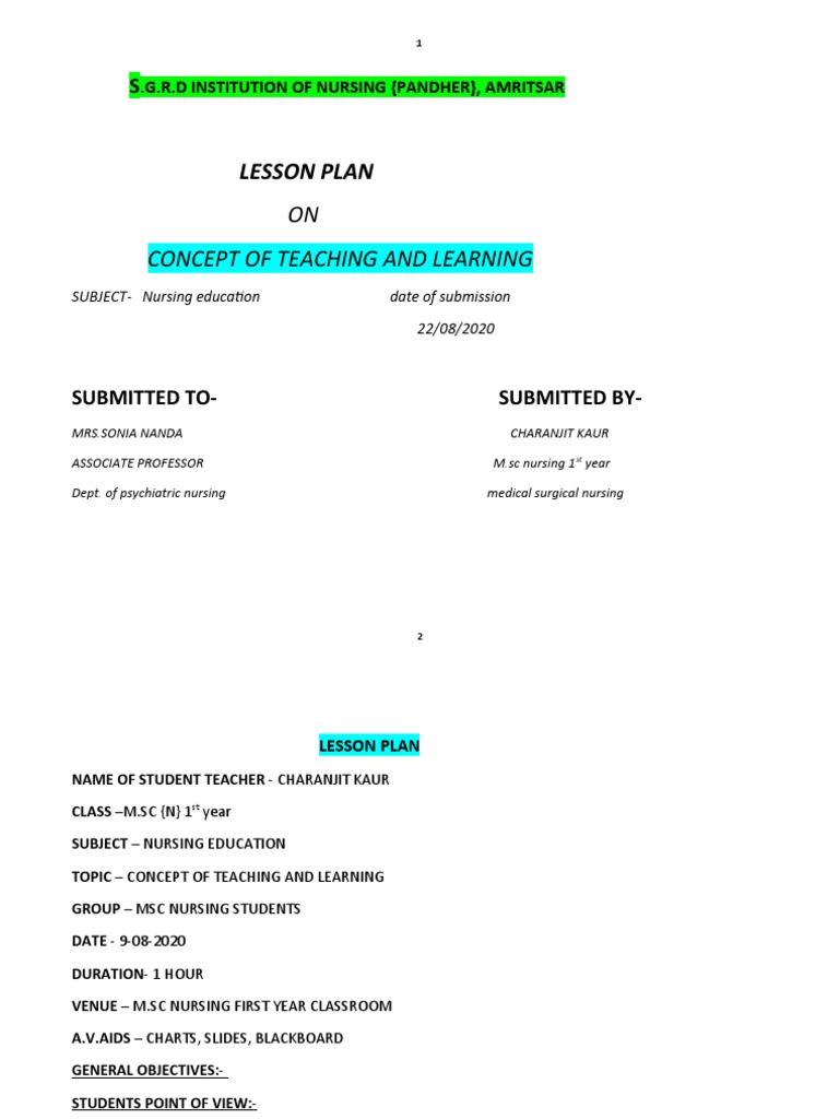 Presentation Nursing Education | PDF | Lesson Plan | Learning