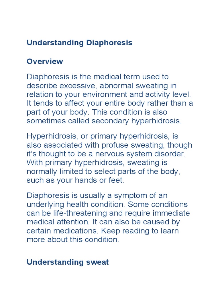 Understanding the Causes and Symptoms of Diaphoresis | PDF ... Understanding the Causes and Symptoms of Diaphoresis | PDF ...