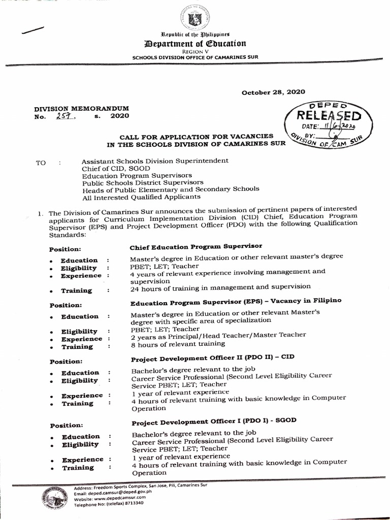 D.O. Hiring - Project Development Officer 257 | PDF