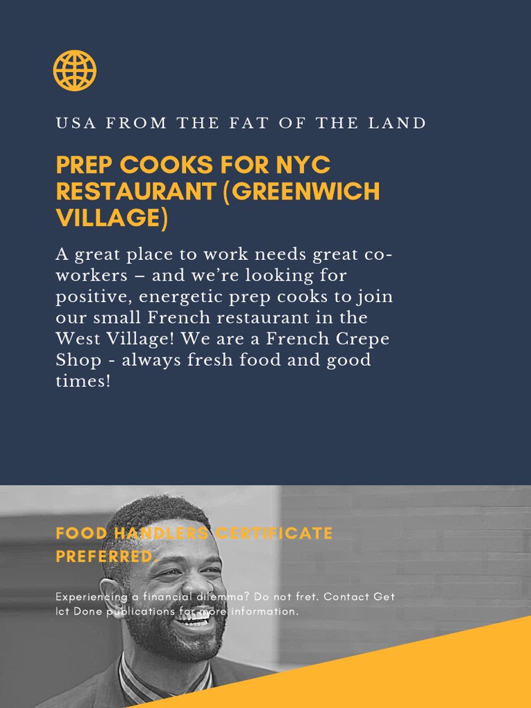 Prep Cooks For NYC Restaurant (Greenwich Village) | PDF | Cooking, Food ...