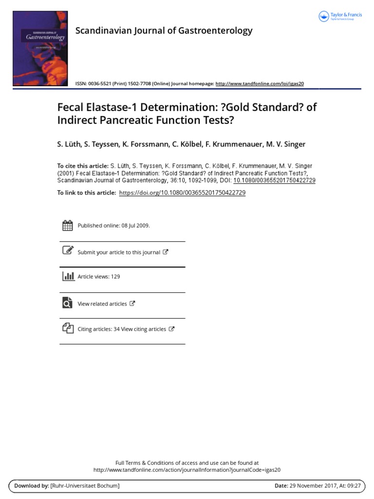 Fecal Elastase 1 Determination Gold Standard of Indirect Pancreatic ...