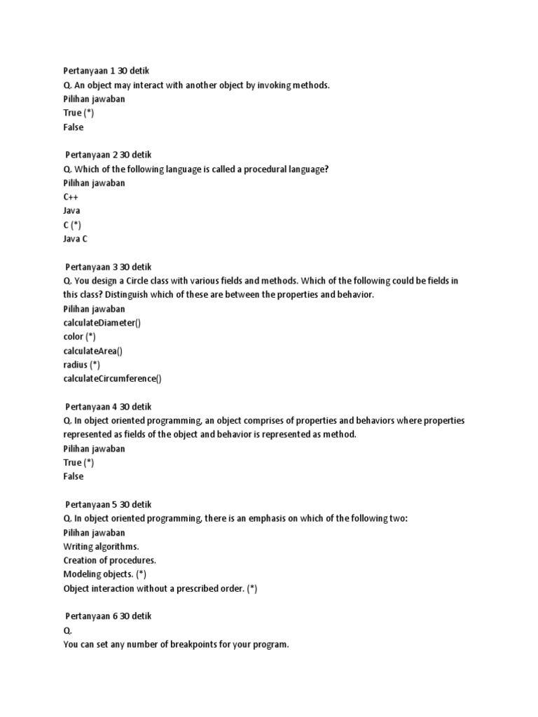 Quis | PDF | Method (Computer Programming) | Boolean Data Type