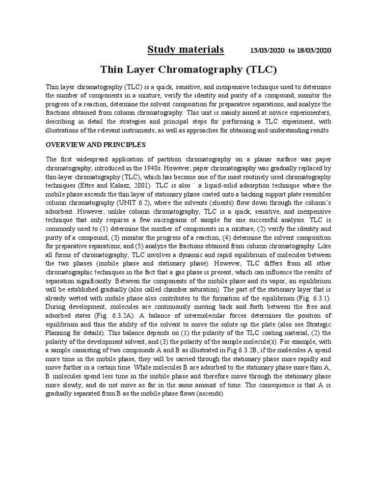Thin Layer Chromatography (TLC) PDF | PDF | Thin Layer Chromatography ...