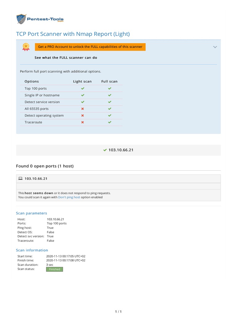 TCP Port Scanner With Nmap Report (Light) | PDF