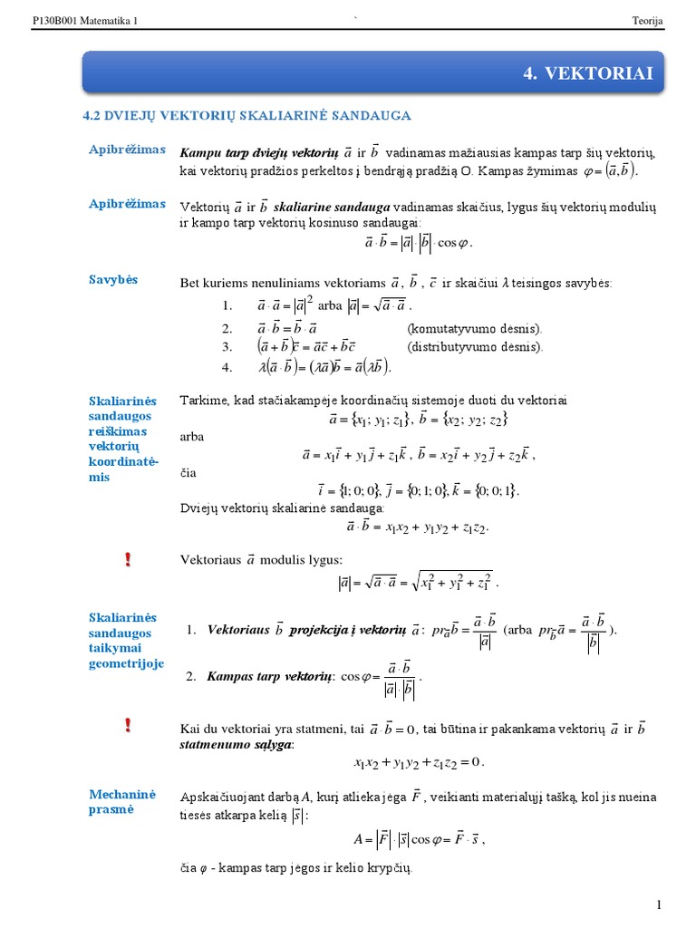 4.2T Dviejų Vektorių Skaliarinė Sandauga | PDF