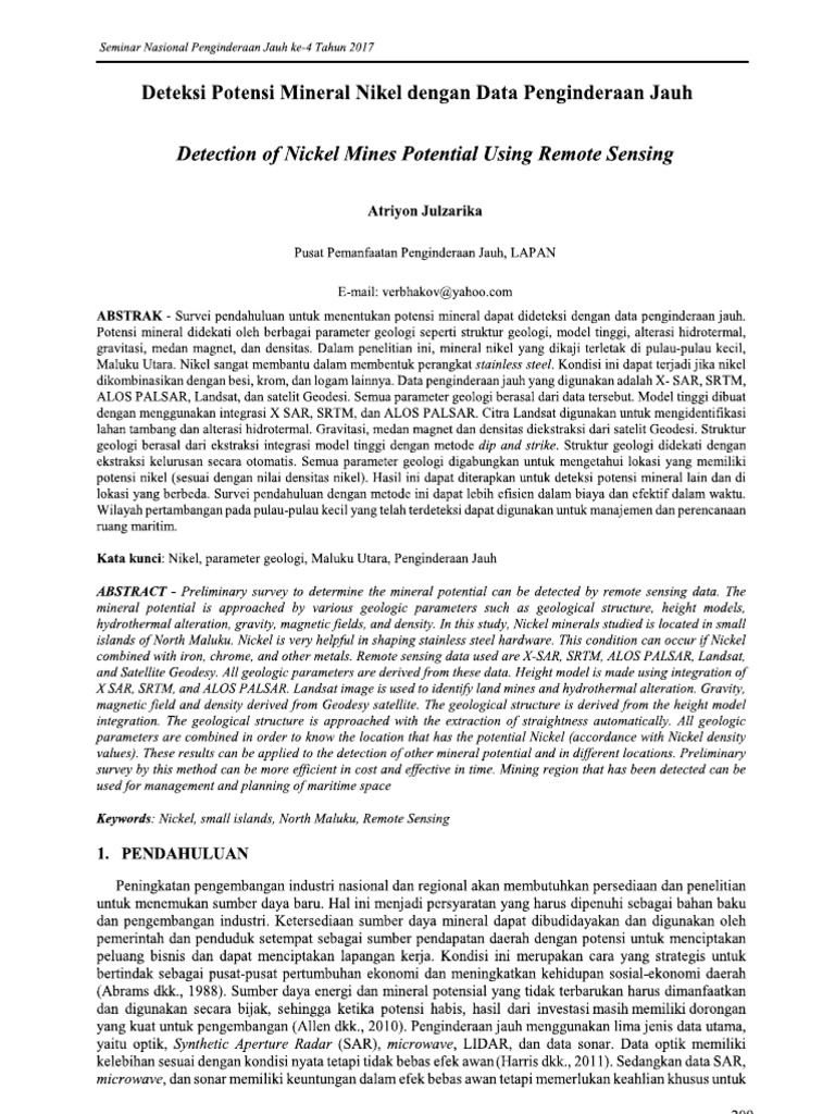 02 - HALAMAN ISI PROSIDING SINASJA 2017.docx - 25 - DETEKSI POTENSI MINERAL NIKEL DENGAN DATA ...