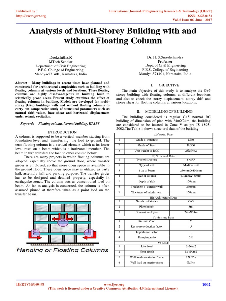 Analysis of Multi-Storey Building With and Without Floating Column | PDF | Architectural Design ...