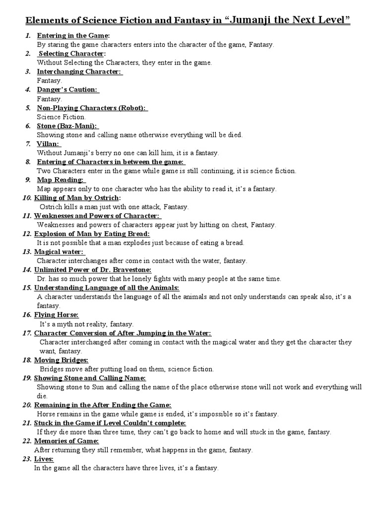 Elements of Science Fiction and Fantasy in Jumanji The Next Level | PDF ...