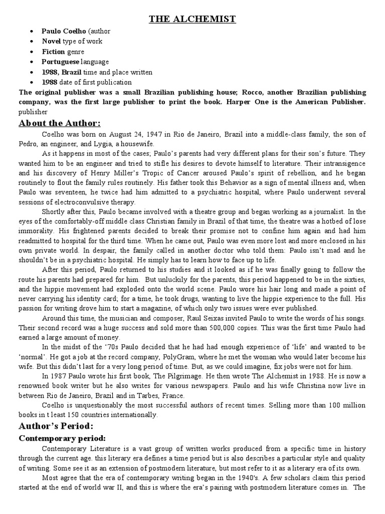 THE ALCHEMIST Book Slides | PDF | Postmodern Literature | Alchemy