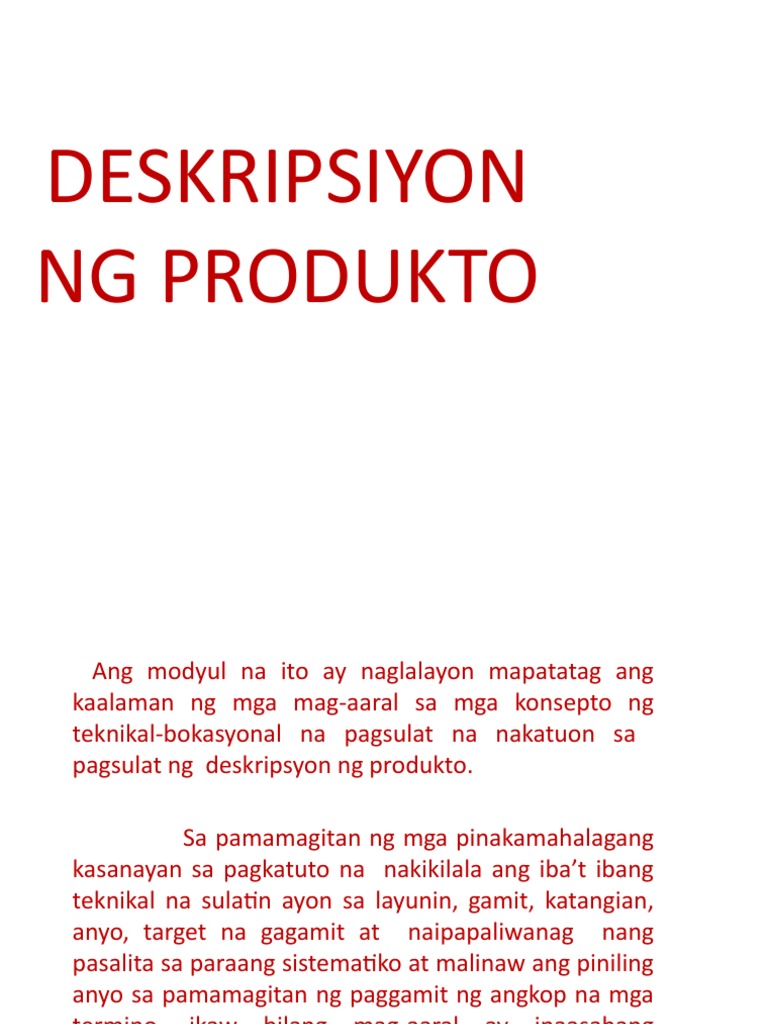 Deskripsyon NG Produkto | PDF