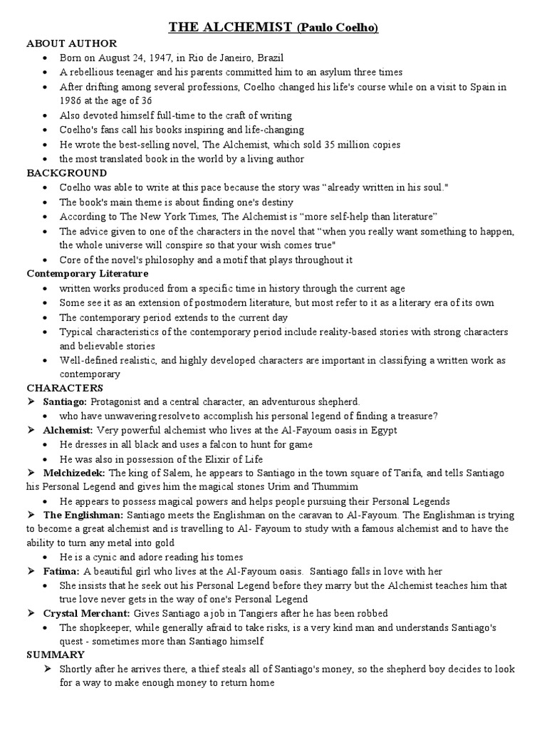 THE ALCHEMIST (Paulo Coelho) Slides | PDF