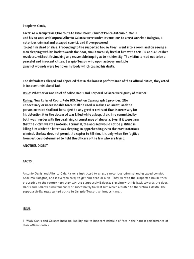 People Vs Oanis | PDF | Arrest | Misconduct