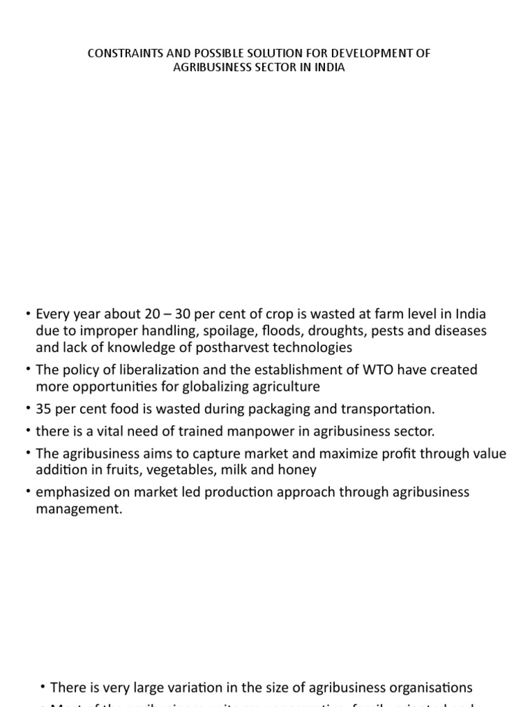 Constraints And Possible Solution For Development Of Agribusiness