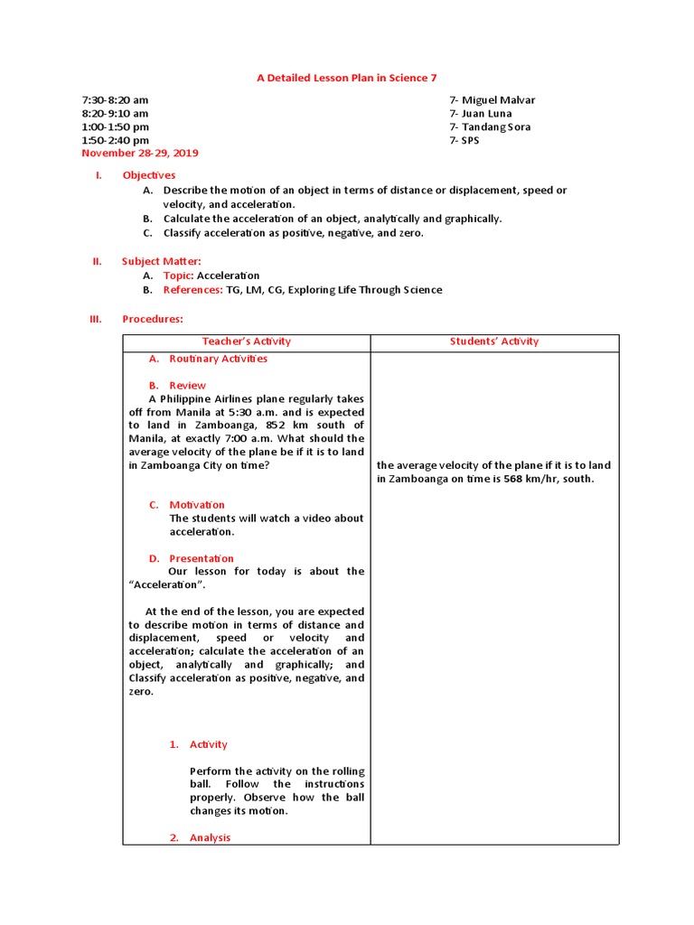 November 28-29, 2019 I. Objectives: A Detailed Lesson Plan in Science 7 ...