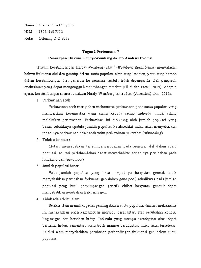 Gracia Filia Mulyono - 180341617552 - Penerapan Hukum Hardy-Weinberg | PDF