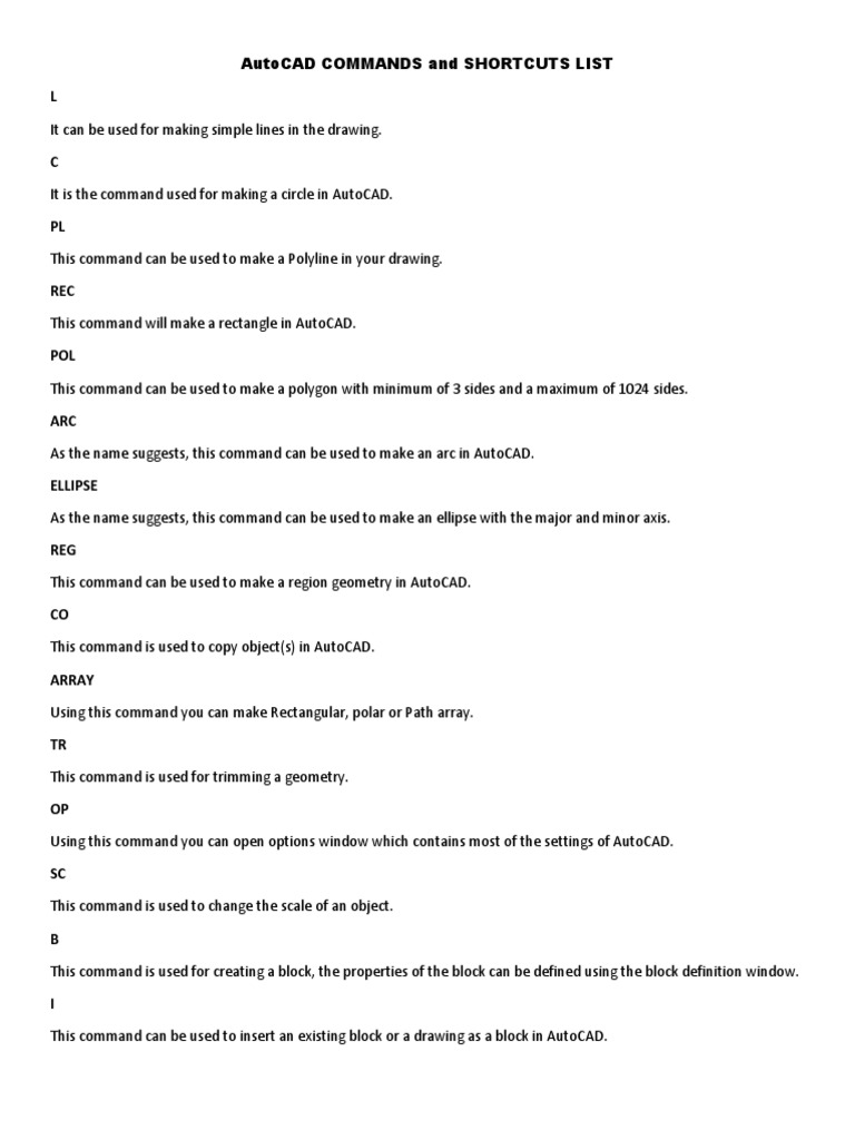 AutoCAD Commands and Shortcuts Guide | PDF | Keyboard Shortcut ...