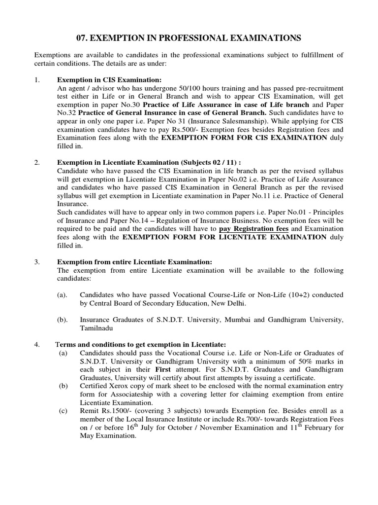 Professional Exam Exemptions Guide | PDF | Postgraduate Education ...
