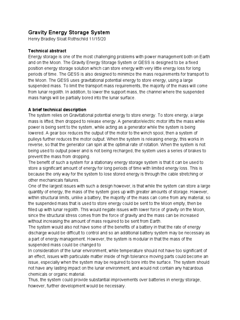Gravity Energy Storage System. | PDF | Energy Storage | Moon