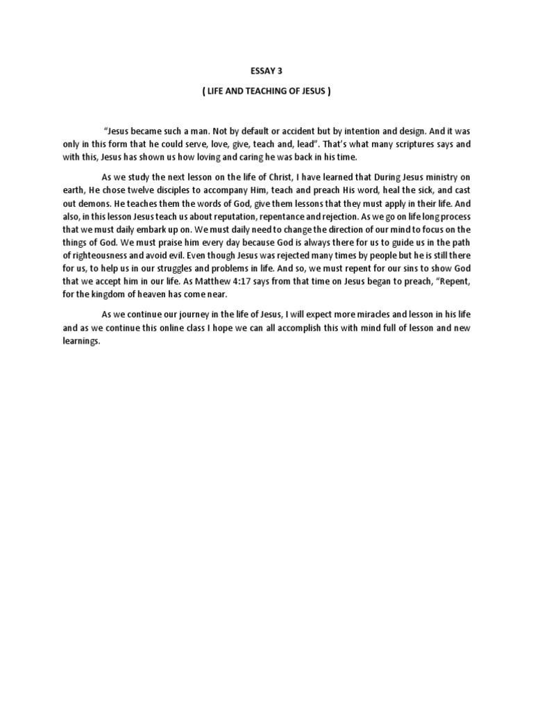 Essay 3 (Life and Teaching of Jesus) | PDF | Self-Improvement | Science ...