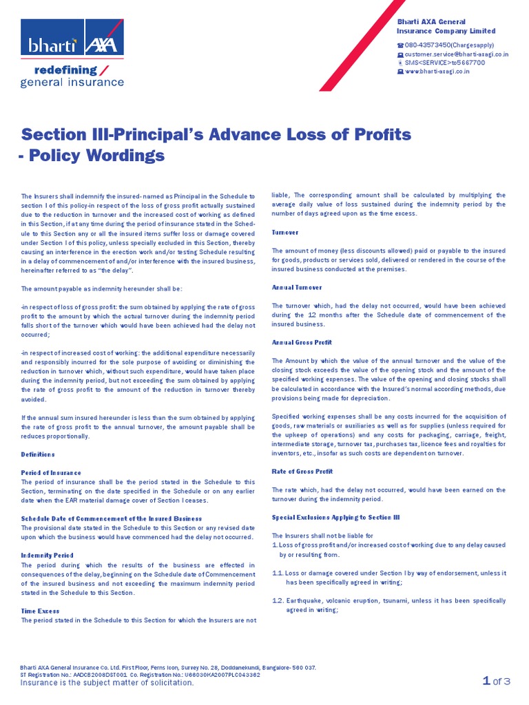 Advance Loss of Profits | PDF | Indemnity | Insurance