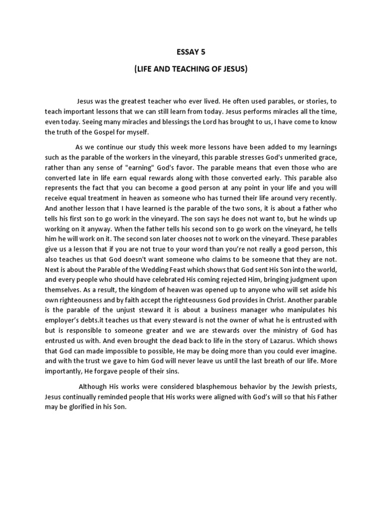 Essay 5 (Life and Teaching of Jesus) | PDF | Ministry Of Jesus | Jesus