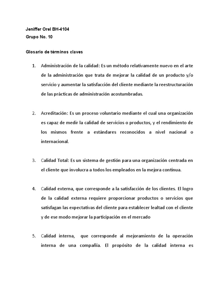 Glosario de Términos de Calidad | PDF | Calibración | Calidad (comercial)