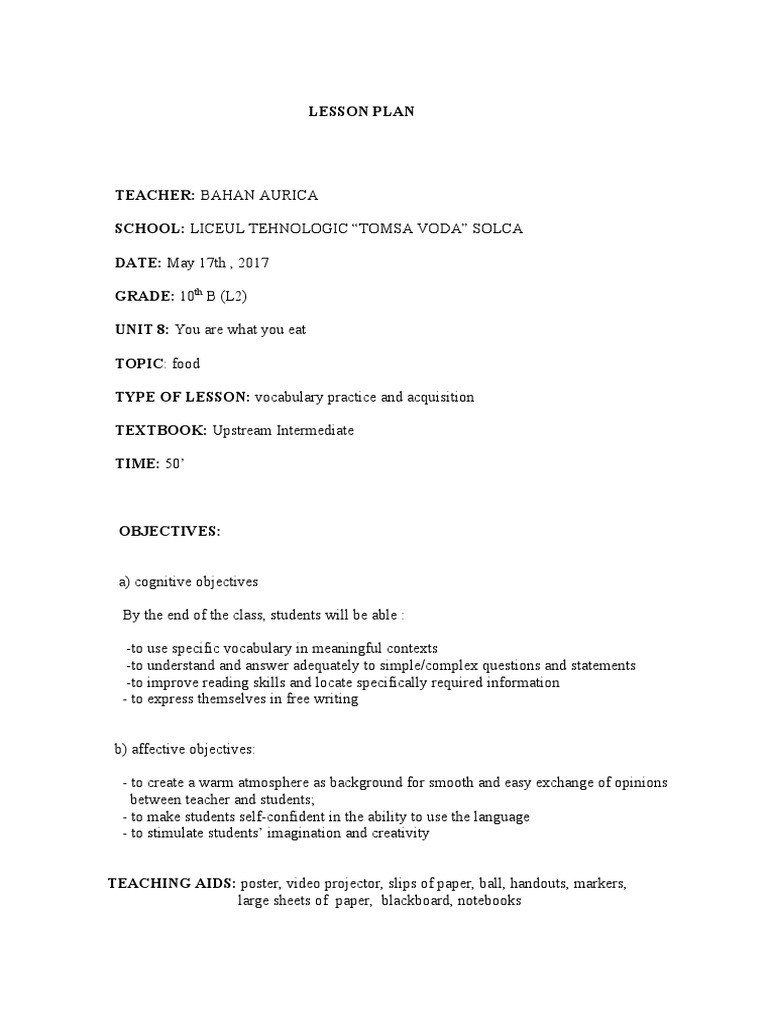 Lesson Plan Food | PDF | Restaurants | Pub