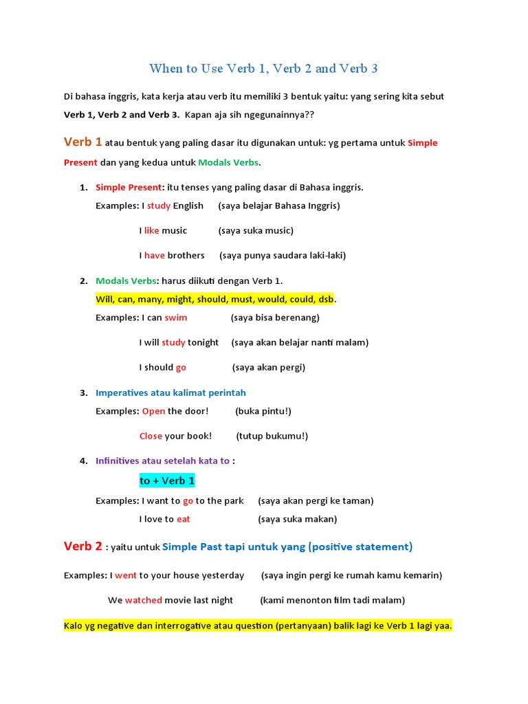 When To Use Verb 1, Verb 2, and Verb 3 | PDF