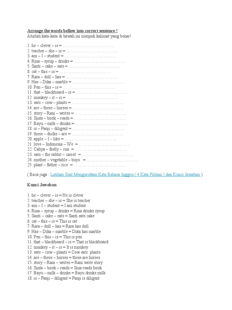 Arrange The Words Bellow Into Correct Sentence | PDF