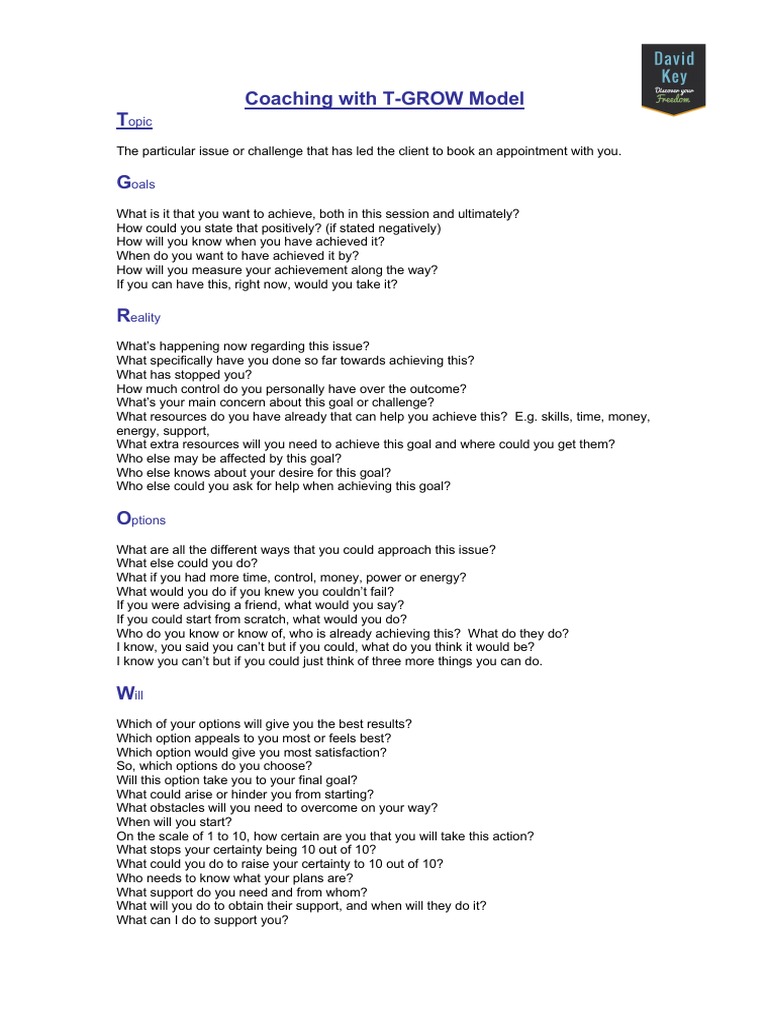 Coaching With T-GROW Model T | PDF