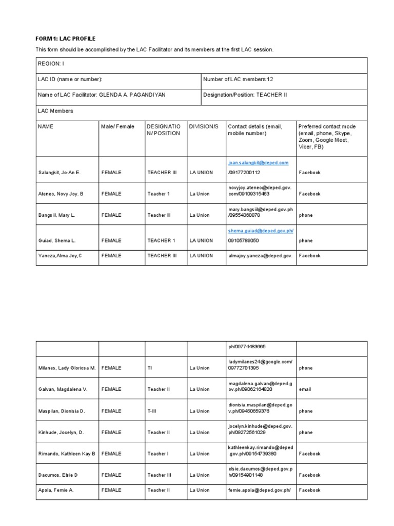 Form 1: Lac Profile | PDF | Computer Mediated Communication | Software