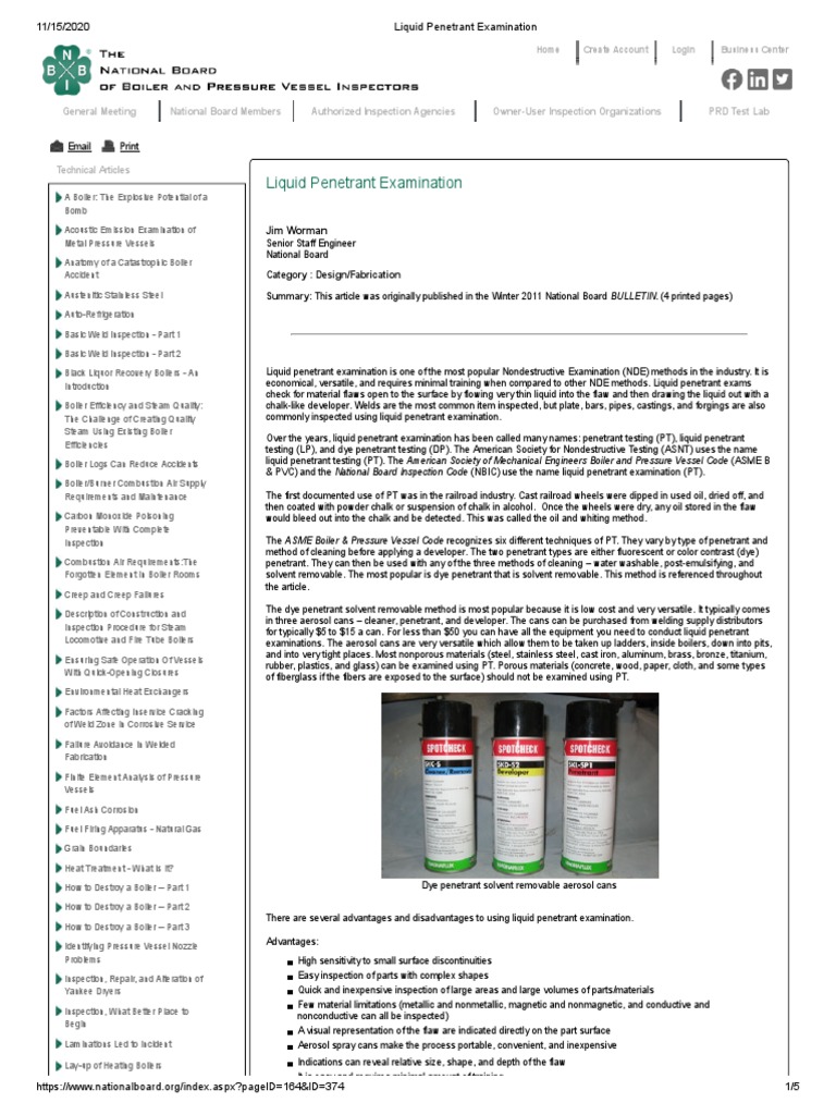 Liquid Penetrant Examination | PDF | Boiler | Nondestructive Testing