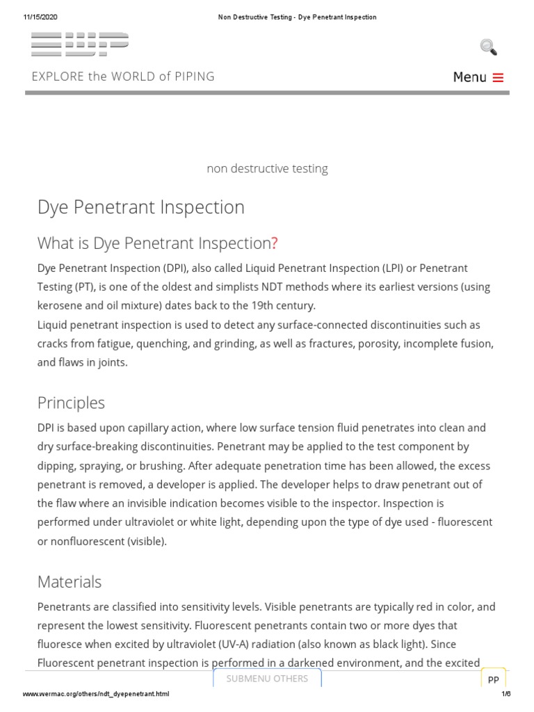 Non Destructive Testing - Dye Penetrant Inspection | PDF | Mechanical ...