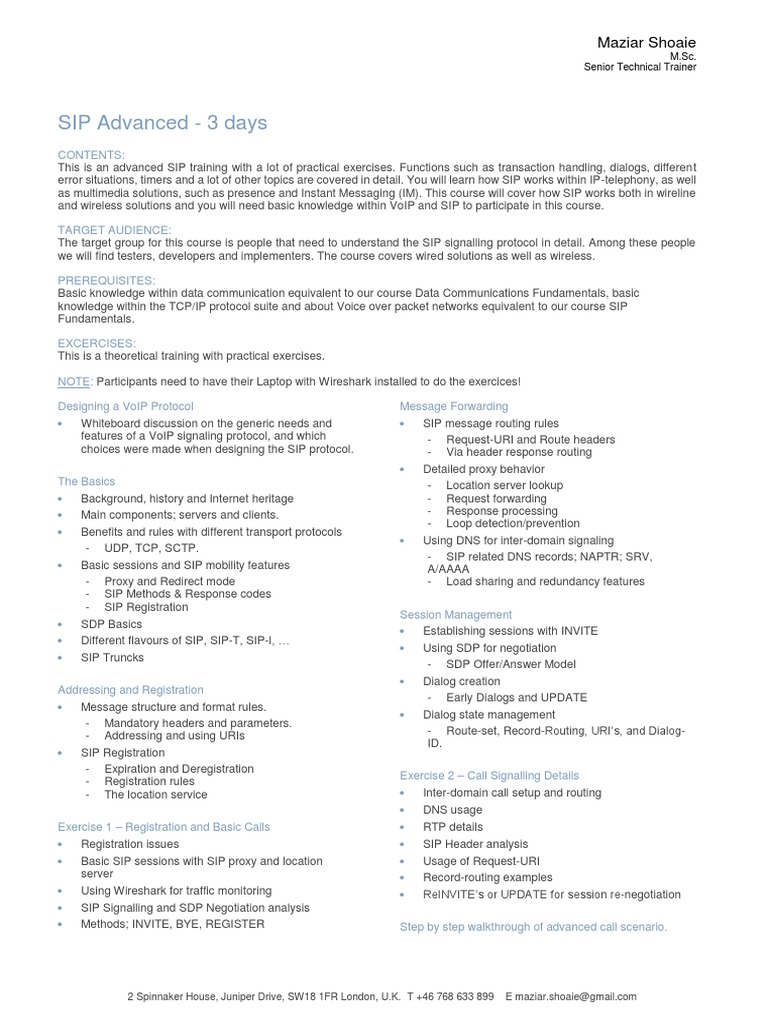 Advanced SIP Training Course Overview | PDF | Session Initiation ...